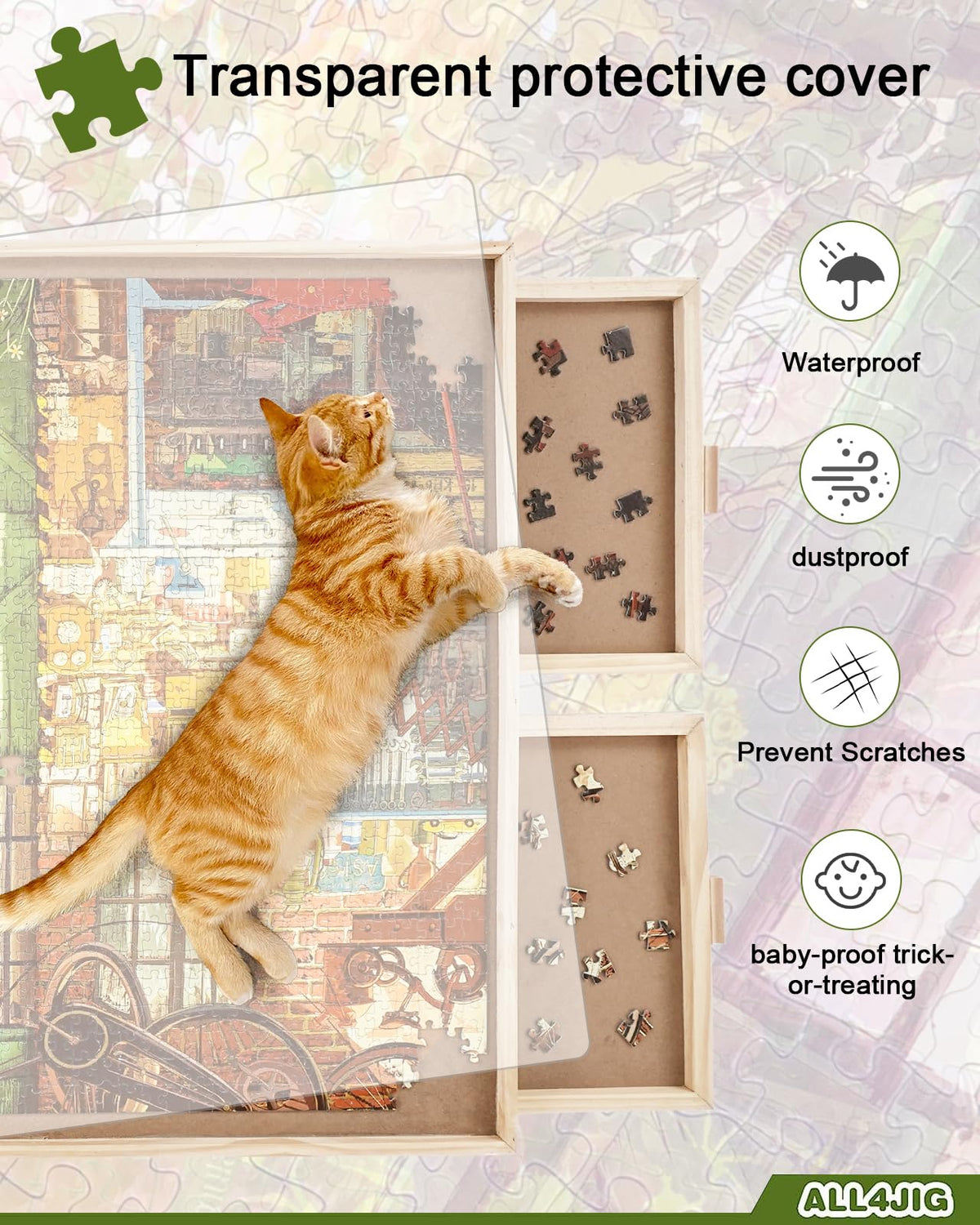 ALL4JIG 1000/1500/2000 Piece Rotating Puzzle Board with Drawers and Co